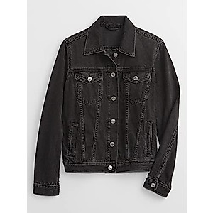 GAP womens Icon Denim Jacket, Black Alpine, Large US