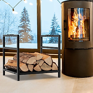 Goplus 16 Inch Small Firewood Rack, Indoor Outdoor Decorative Firewood Log Holder with Easy-to-Grab Handle & Raised Base, Heavy Duty Steel Wood Storage Stacker for Fireplace Fire Pit Fire Stove Patio