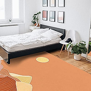 Large Area Rug 2' x 3' Throw Carpet Floor Cover Nursery Rugs for Children, Abstract Mountains Sunset Modern Kitchen Mat Runner Rugs for Living Room/Bedroom Simple Art Lines Ombre Orange