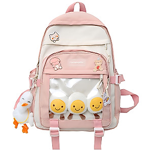 TULDYS Kawaii Backpack with Cute Accessories Aesthetics Bookbag (Pink)