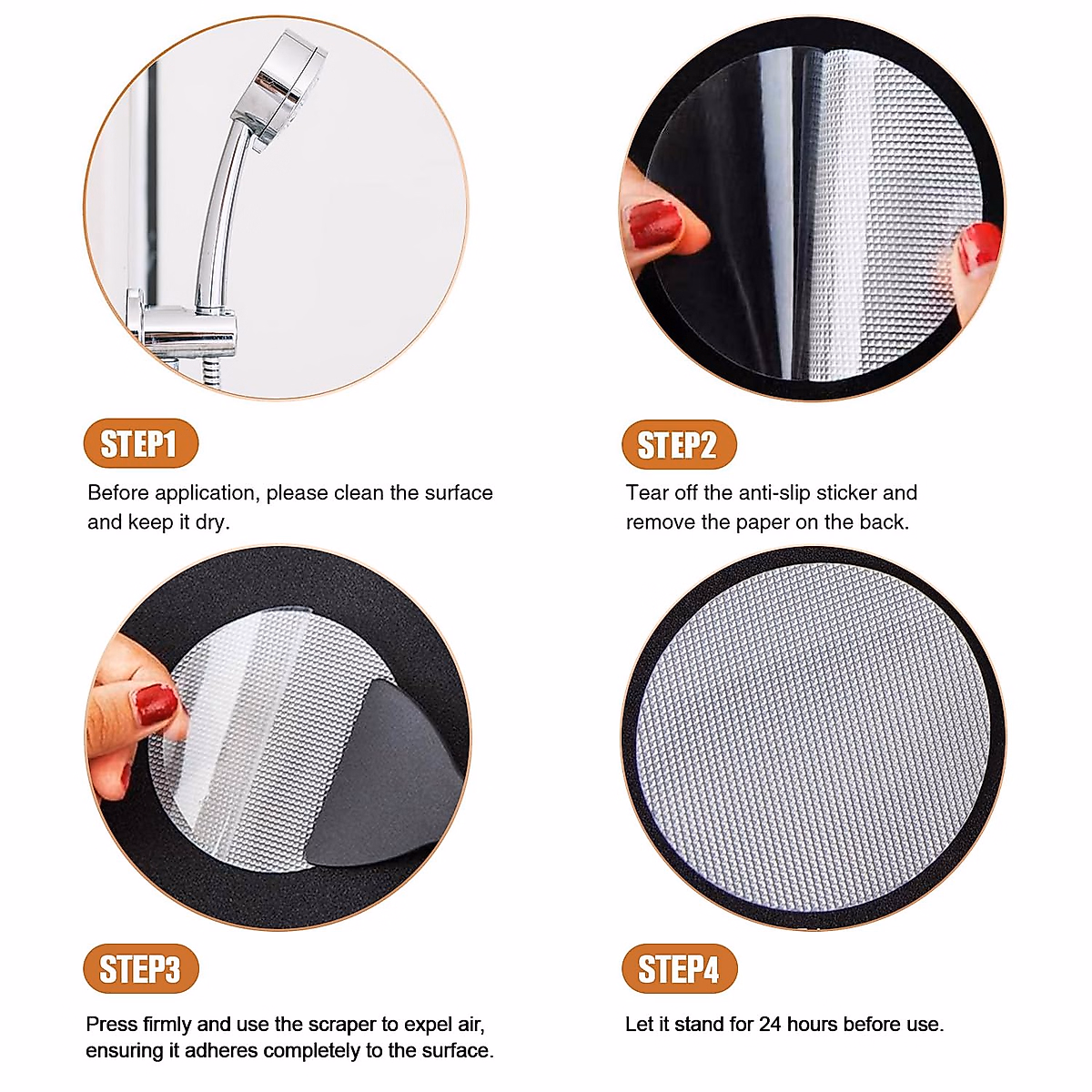 Secopad Non-Slip Bathtub Stickers, 24 PCS Safety Bathroom Tubs Showers Treads Adhesive Decals Scraper