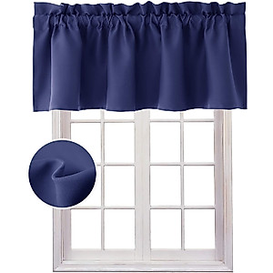 Hiasan Navy Blue Valance Curtains Blackout Thermal Insulated Rod Pocket Window Valances for Kitchen, 52 x 18 Inches Length, 1 Panel