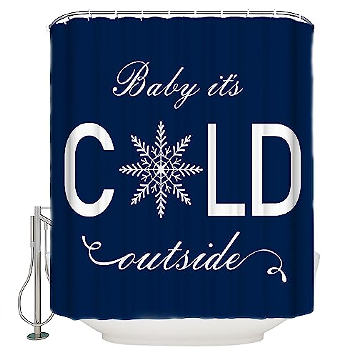 Shower Curtains for Bathroom, Christmas Waterproof Fabric Shower Curtain with Hooks, Water Repellent Bath Curtain for Home Hotel Bathtub Decor 36 x 72inch Cold Winter Snowflakes Blue Backdrop