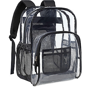 PACKISM Clear Backpack, Large Clear Backpack Heavy Duty Sturdy Shape Transparent Backpack, PVC See Through Backpack Clear Bookbag for Student, School, Workplace, Travel, Black