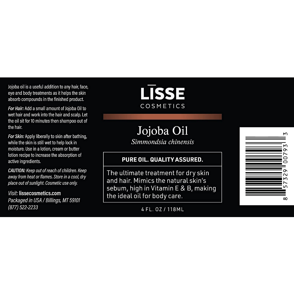 Lisse 100% Pure Jojoba Oil – Cosmetic/Therapeutic Grade– Batch Tested and Verified – Premium Quality you can Trust (4 oz)