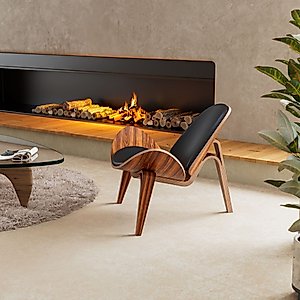 Furgle Mid Century Modern Shell Lounge Chair,PU Leather,Tripod Plywood Classic Design Solid Wood Accent Chairs for Living Room,Reading,Lounge,Office,Salon,Style-17