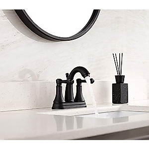 Matte Black 4 Inch Bathroom Sink Faucet 3 Hole, 2 Handle Centerset Bathroom Faucet with Metal Casting Spout, Modern RV Farmhouse Vanity Faucet, Include Drain with Overflow and Lift Rod, TAF410Y-MB