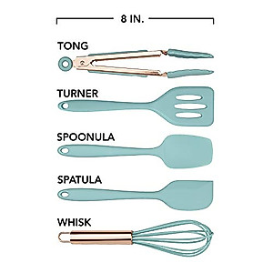 COOK WITH COLOR Set of Five Aqua and Rose Gold Silicone MINI Kitchen Utensil Set