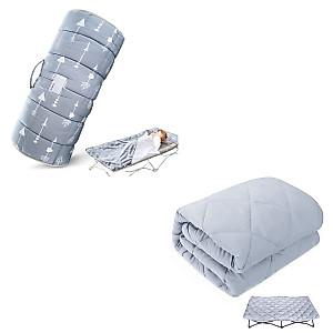 Toddler Nap Mat with Removable Pillow and Blanket & Sheet for Regalo My Cot Portable Toddler Bed/Joovy Travel Cot, Grey