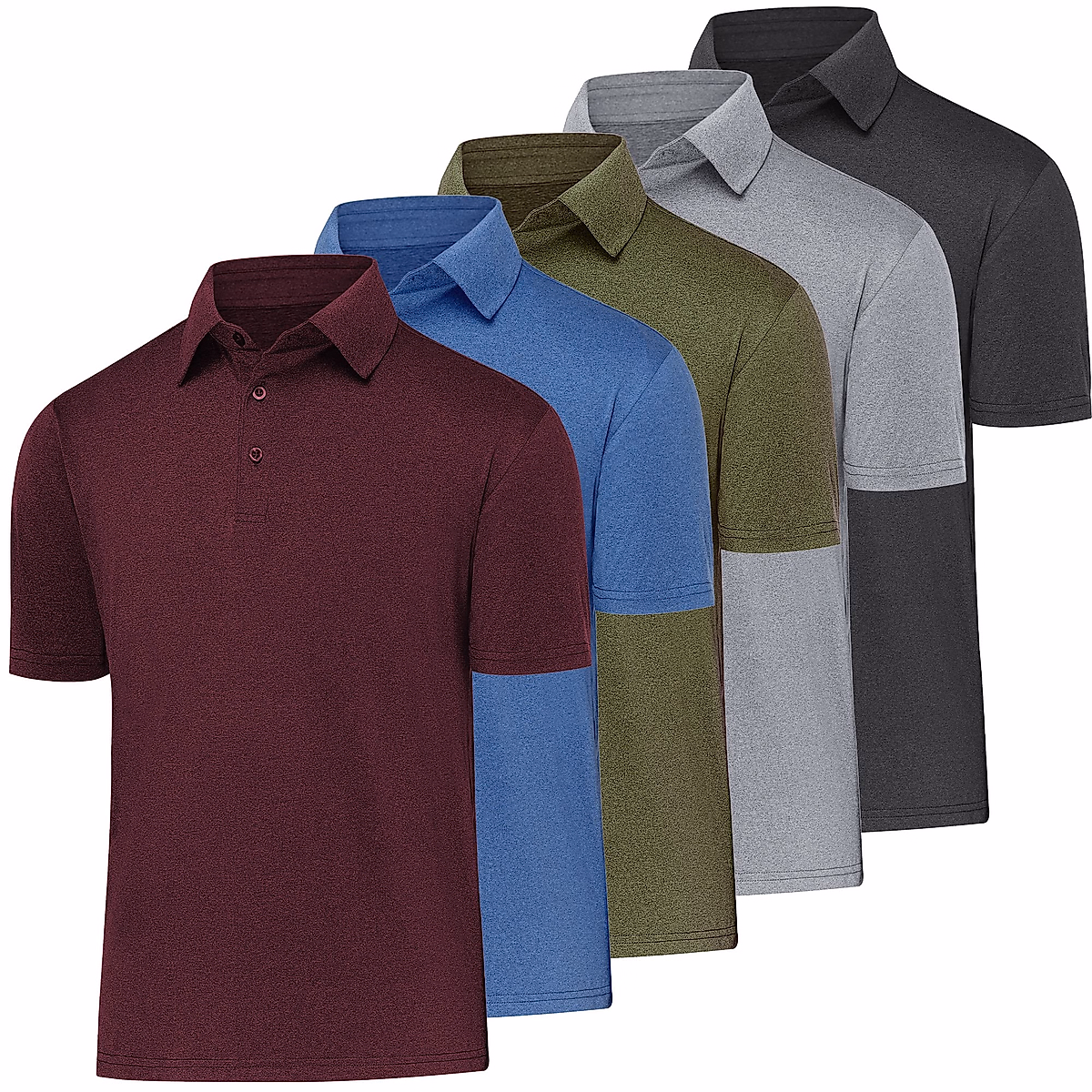 BALENNZ Polo T Shirts for Men Quick Dry T-Shirts for Men Collared Mens T Shirts Casual Tshirts Shirts for Men 5 Pack Black,Army,Maroon,Milddle Blue,Light Grey Large
