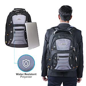 Targus Drifter II Backpack Design for Business Professional Commuter with Large Compartments, Durable Water Resistant, Hidden Zip Pocket, Protective Sleeve fits 17-Inch Laptop, Black/Gray (TSB239US)