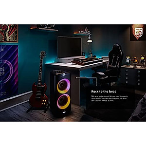 Philips X5206 Bluetooth Party Speaker with Extra bass, Up to 14 Hours Battery, Party Lights and Karaoke Effects, Microphone and Guitar Input, Audio-in, USB Charging, Built-in Trolley, TAX5206