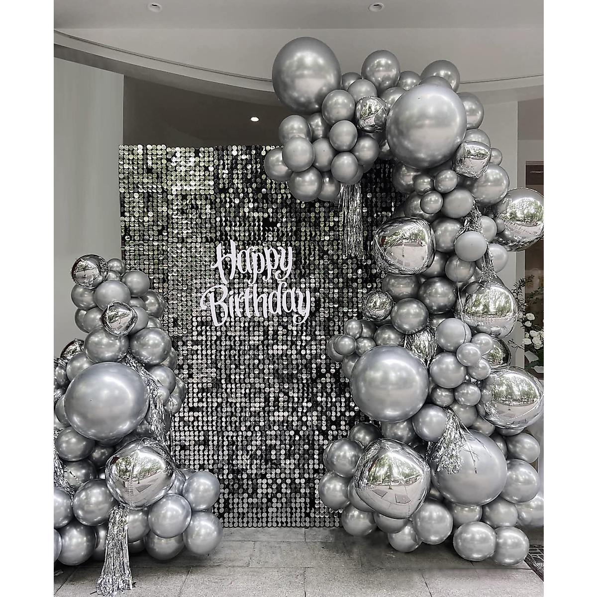 FOTIOMRG 125pcs Metallic Silver Balloons Different Sizes Pack, 18 12 10 5 inch Chrome Silver Latex Balloons Garland Kit for Birthday Baby Shower Disco Graduation Party Decorations
