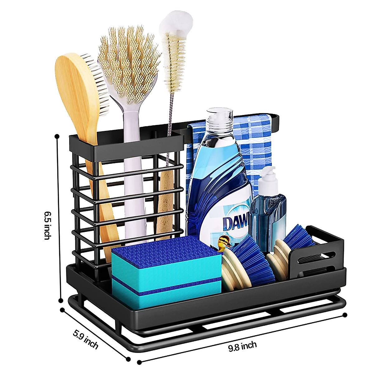 Meritpick Sink Caddy Kitchen Sink Organizer, Sponge Holder for Kitchen Sink, Kitchen Sink Sponge Holder with Removable Drain Pan for Sponge, Brush, Bottles,Dish Soap (A)