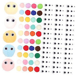 Pompom Balls with Wiggle Eyes Mini Pom Poms 2 Sets Handmade Fur Ball Nylon Yarn Puffer Ball Large, Medium and Small Bulk Crafts Assorted Pompoms