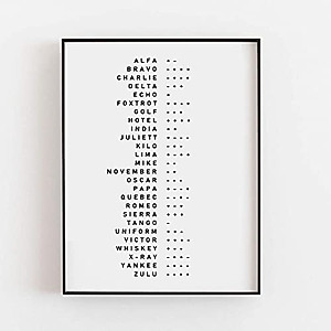 Phonetic Alphabet, Morse Code Sign Print Wall Art, Spelling Alphabet, Military Gifts, Large Abc Poster, Nato, Aviation, Minimalist Art 8 x 10 Inches Frame NOT INCLUDED
