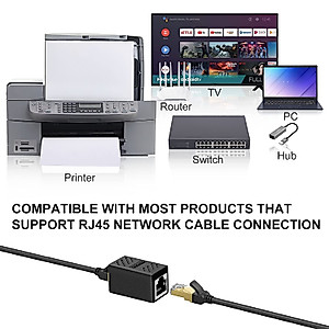 Dingsun RJ45 Coupler Female to Female Ethernet Coupler for Cat7/Cat6/Cat5/Cat5e Network Cable Extender Adapter RJ45 in Line Coupler(1pack, Black)