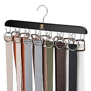 ZEDODIER Belt Hanger Wooden Belt Rack, Max 42 Storage Capacity, Hanging Holder Space Saving Closet Organizers and Storage for Ties, Tank Tops, Scarves, Black