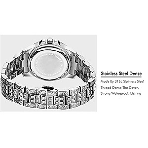 HUNRUY Mens Womens Diamond Watch Gold Plated Unisex Quartz Wristwatch (Silver-Gold) (38mm, Silver)