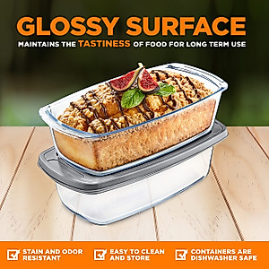 NutriChef 2-Piece Glass Loaf Pan Set, 1.9-QT Stackable Tempered Glass Bread Pans w/Airtight BPA-Free Lid - Dishwasher, Oven, Freezer, & Microwave Safe, 62oz Loaf Dish Set