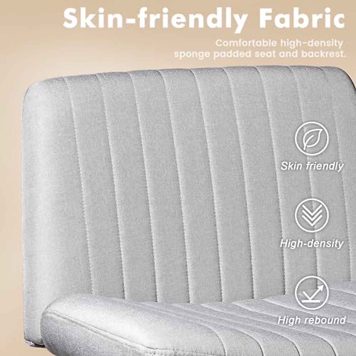 LEMBERI Criss Cross Chair with Wheels, Armless Wide Cross Legged Office Chair, Mid Back Swivel Computer Task Vanity Chairs for Home, Make Up,Small Space, Bed Room,Grey