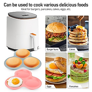 Mobestech 2Pcs Silicone Egg Molds Air Fryer for Egg Bites, Silicone Muffin Pans Chocolate Molds Muffin Tops, Breakfast Sandwiches, Hamburger Buns, Air Fryer Accessories (Blue+Pink)