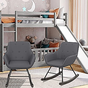 Aklaus Rocking Chair Nursery Chairs Indoor Set of 2,Upholstered Rocker Glider Chair Baby Kids Recliner Chair Comfy Button Tufted Accent Chairs for Living Room Bedroom Solid Wood Legs Grey
