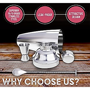 24oz Cocktail Shaker Set Bartender Kit with 2 Stemless Martini Glasses - The Perfect Mixology Home Bar Set Gift - Large Drink Mixer and Bar Accessories: Jigger, Bar Spoon and Martini Glasses - Cresimo