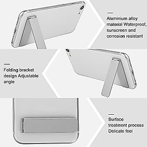 TIESOME Ultra-Thin Mobile Phone Holder, Foldable Mini Phone Kickstand Portable Phone Stand Adjustable Angle for Phone and Phone Case Universal Model (Silver)