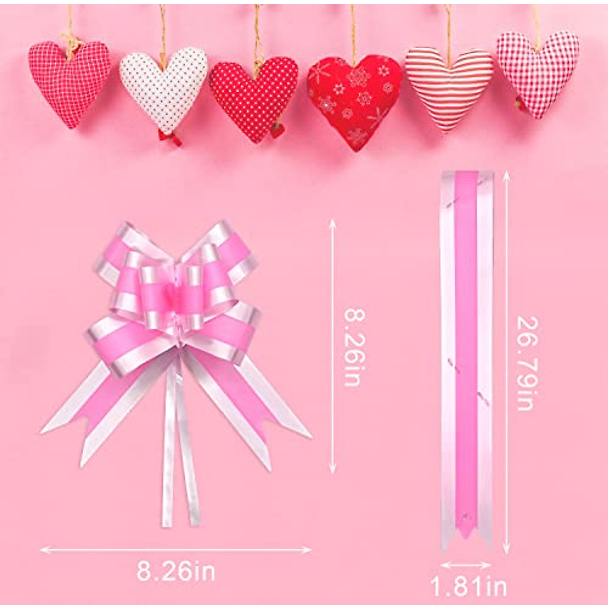 60 Pieces Large Pull Bows for Gift Wrapping, Birthday Gift Wrap Ribbon Pull Bows for Gift Basket Red Pink Heart Bows Ribbon Pull Bows for Birthday Presents, Wedding Baskets, Christmas Decoration