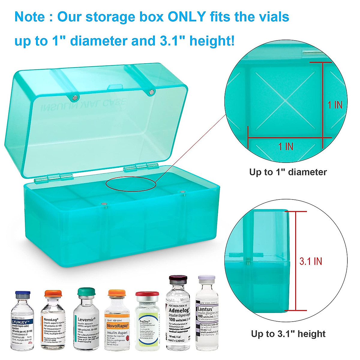 Healvaluefit 8-Holes Medication Vial Storage Box for Fridge, Insulin Vial Holder Organizer Case Fits Various 5ml-15ml Injectable Medicines Vials - Green