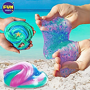 Summer Mermaid Slime Kit for Girls 10-12, FunKidz Shimmer Slime Making Kit for Kids Age 8-10 D.I.Y. Fluffy Glitter Slime Toy Mermaid Gift