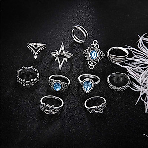 Aimimier 11 Pcs Bohemian Stackable Joint Knuckle Ring Set Carved Flower Star Leaf Gemstone Midi Ring Vintage Finger Rings for Women