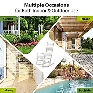 Yewuli Outdoor Patio Wooden Rocking Chairs Set of 2 Clearance,Porch Rockers Chair Outdoor with High Back and Handrail,Outside White Big and Tall Rocking Chairs Indoor for Porch,243LBS,White