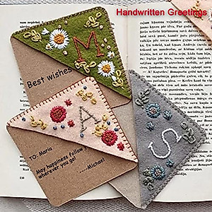 Personalized Hand Embroidered Corner Bookmark, Letters Felt Triangle Cute Flower Embroidered Corner Bookmark Embroidery Book Marker Clip for Reading Lovers Meaningful Gift (M, Summer)