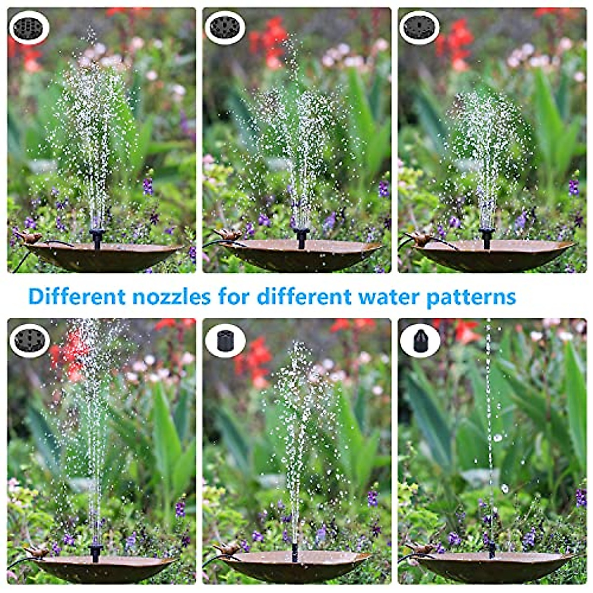 AISITIN 2.5W Solar Fountain Pump, DIY Outdoor Solar Water Fountain Pump with 6 Nozzles and 4ft Water Pipe, Solar Powered Pump for Bird Bath, Ponds, Garden and Fish Tank Pond and Other Places