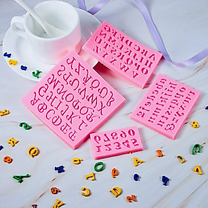 4 Pieces Christmas Letters Silicone Mold Number Silicone Mold Uppercase Letters Silicone Fondant Mold Lowercase Letters Chocolate Mold Handmade Soap Mold Biscuit Ice Cube Tray for Desserts (Pink)