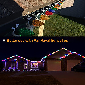 VanRayal C3 Christmas Tree Lights End-to-End Plug,50 LED 18ft Outdoor String Light WarmWhite for Patio Garden,Green Wire,UL Listed,42 Sets Connectable