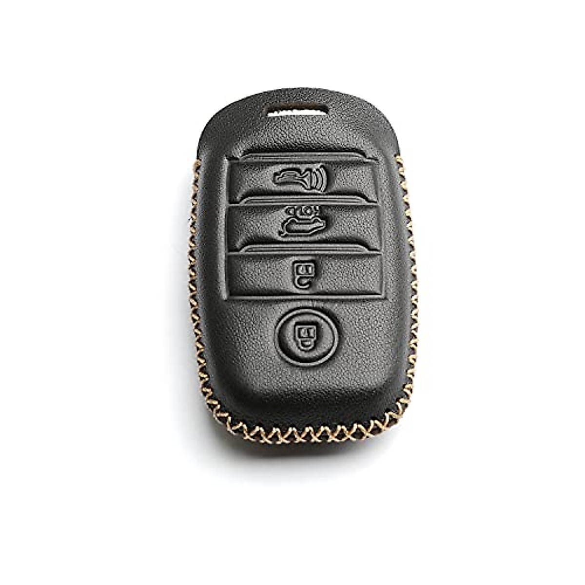 WFMJ Leather for Kia Optima K3 K6 Cerato Forte Sorento Rio Rio5 Rondo Carens Remote Smart 4 Buttons Key Case Holder Cover Fob Chain (Black)