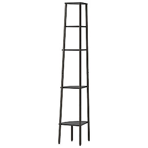 vidaXL 5-Tier Corner Storage Shelf - Black Steel Frame Bookcase for Living Room, Bedroom, Office - 17.9"x12.4"x70.9" Size