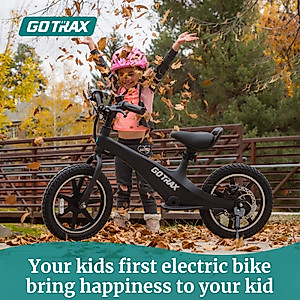 Gotrax Kids Electric Balance Bike, 250W 12MPH Electric Bike for Kids 14" Pneumatic Tire 15.5Miles Max Range and Adjustable Seat, Balance Bike for Kid Ages 5-8 Years Old, Black