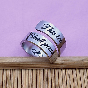HOFOYA Adjustable Inspirational this too shall pass sings stainless steel engraving rings motivational gift birthday valentines gifts for men women teens.