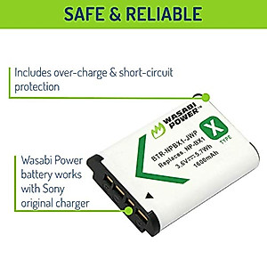 Wasabi Power NP-BX1 Battery (2-Pack) for Sony NP-BX1/M8, Cyber-Shot DSC-HX80, HX90V, HX95, HX99, HX350, RX1, RX1R II, RX100 (II/III/IV/V/VA/VI/VII), FDR-X3000, HDR-AS50, AS300, ZV-1 and More
