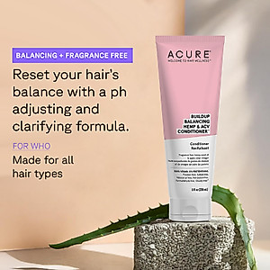 Acure Buildup Balancing Hemp & Apple Cider Vinegar Conditioner | 100% Vegan | Resets & Balances Hair for Styled, Swim & Harsh Conditions | Fragrance Free Formula | 8 Fl Oz
