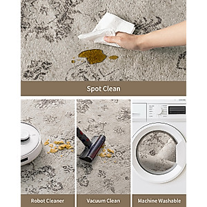 Disolla Washable Moroccan Area Rug 8x10ft for Living Room Bedroom Large Soft Indoor Decor Carpet Non Slip Distressed Neutral Low Pile Floor Rugs for Dining Room Office, Beige & Gray