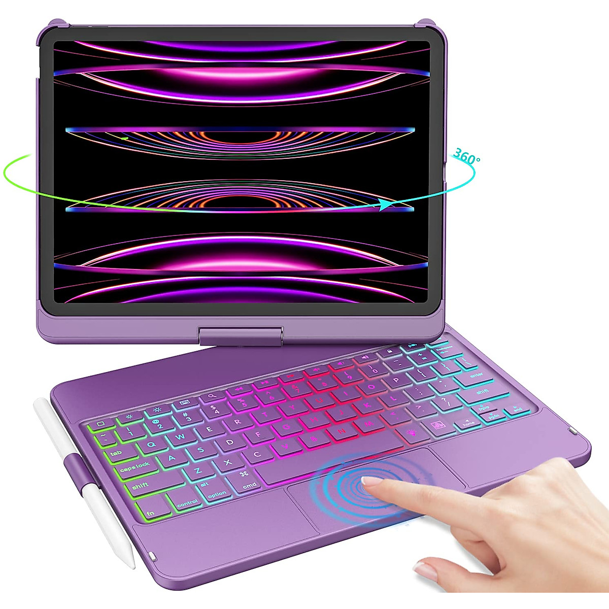 iPad Pro 11 inch Case with Keyboard, iPad Air 5/Air 4 10.9 inch Keyboard Case with Trackpad, Keyboard Case for iPad Air 5/Air 4 and iPad Pro 1-4 Gen, Backlit 10 Color & 360 Screen Rotation -Purple