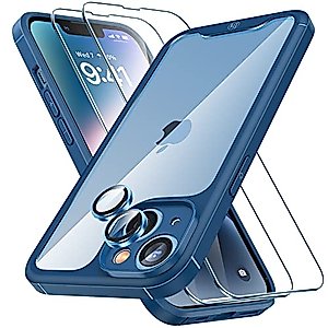 LK [3-in-1 for iPhone 14 Case Clear with 2pcs Screen Protector & Lens Protector 10FT Military Grade Drop Tested, Slim Protective Phone Case for iPhone 14, 6.1inch, Capri Blue
