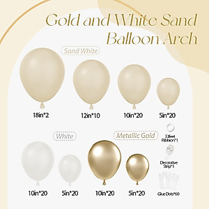 135Pcs White and Gold Balloon Garland Arch Kit, with Nude White and Gold Balloons for Baby Shower Bridal Wedding Engagement Anniversary Baptism Birthday Party