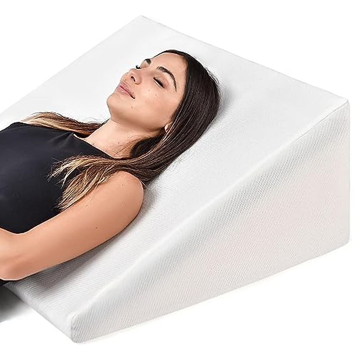 Bed Wedge Pillow Cooling Memory Foam Top – 10" 24" 24" Elevated Support Cushion, Triangle Wedge Pillow for Sleeping, Lower Back Pain, Acid Reflux, Heartburn, Allergies, Snoring – Removable Cover