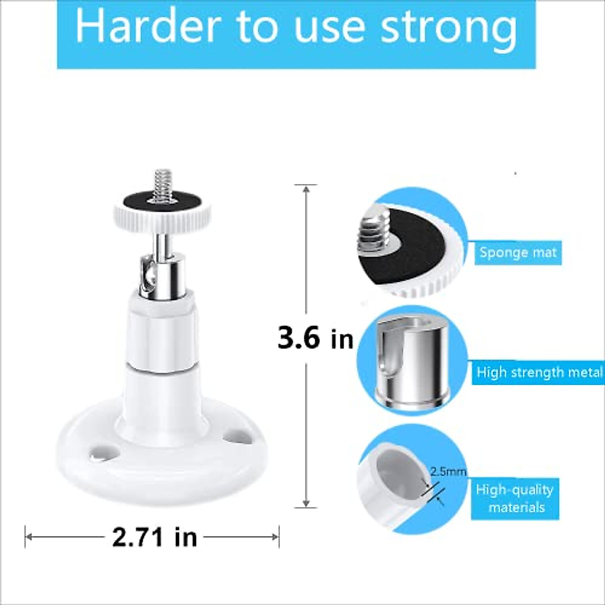 2 Pack Adjustable Security Wall Mount for Ring Camera&Stick Up Cam Battery,Indoor Outdoor Mount Bracket for Arlo HD/2/3/4,Ceiling Mount Kit for Plug-in HD Security Cam,VHB Adhesive or Screw,No Drill